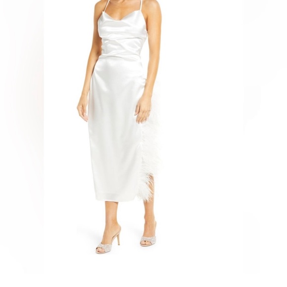 Nichole Lynel | Dresses | Nichole Lynel Satin Feather Slit Dress | Poshmark